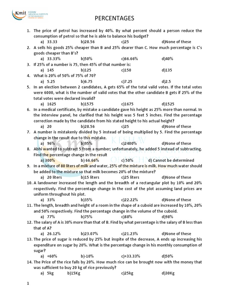 Percentages (Modified) | PDF | Percentage | Voting