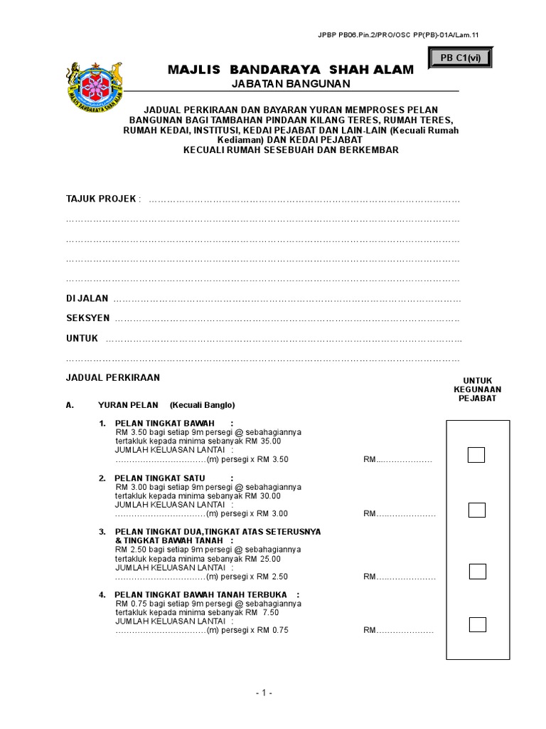 l11 (Jadual Perkiraan Dan Yuran Proses - TP, PKPL) | PDF