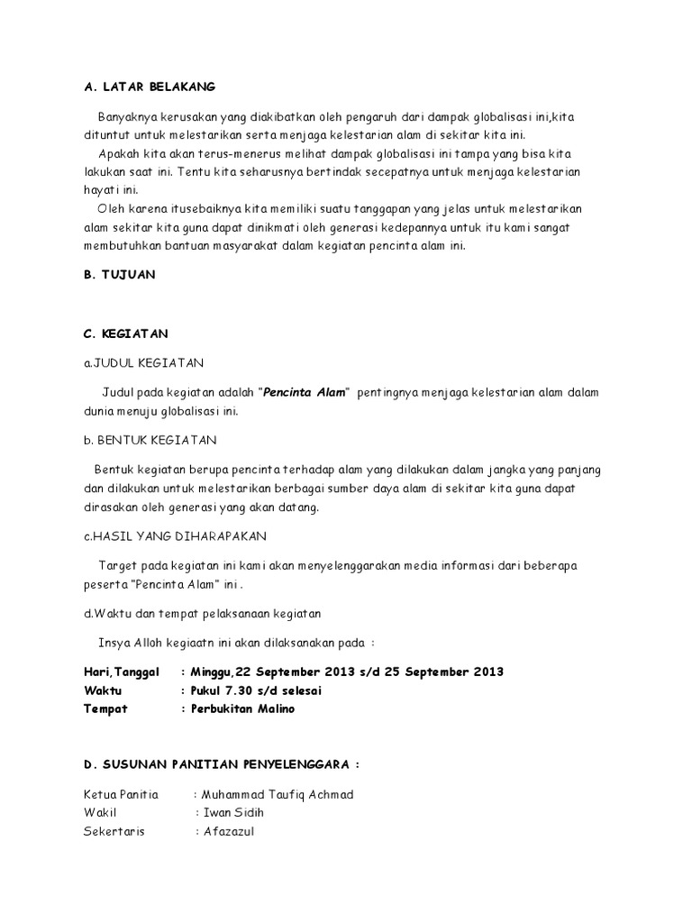 Contoh Proposal Pecinta Alam | PDF