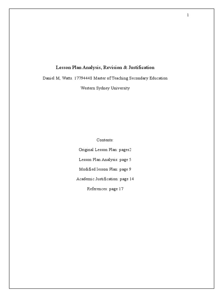 Lesson Plan Analysis Revision Justification Educational Assessment 