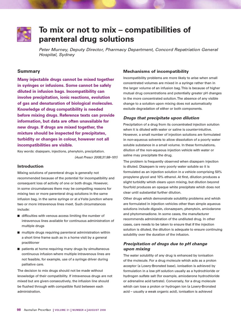 Parenteral Drug Mixing Compatibility Guide | PDF