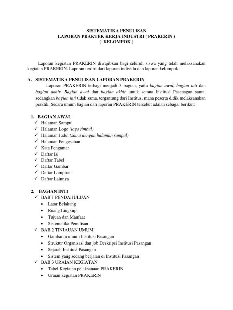 Sistematika Penulisan Laporan Prakerin | PDF | Karier & Perkembangan