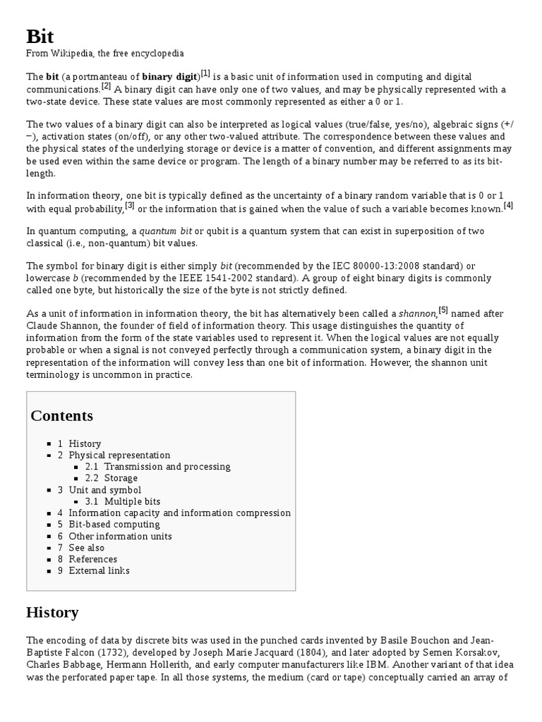 From Wikipedia, The Free Encyclopedia | PDF | Bit | Electronics