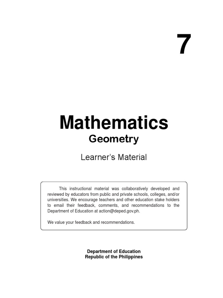 Math - 7 - LM-Geometry v2.0 PDF | PDF | Line (Geometry) | Angle