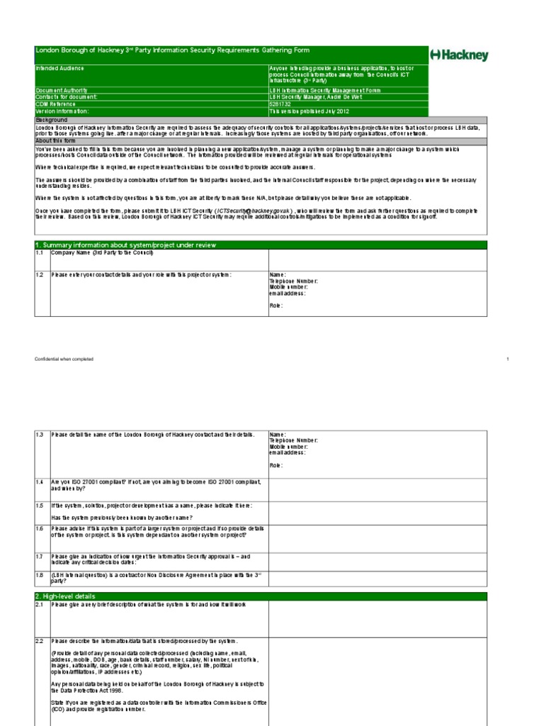 LBH 3rd Party Security Form | PDF | Information Security | Databases