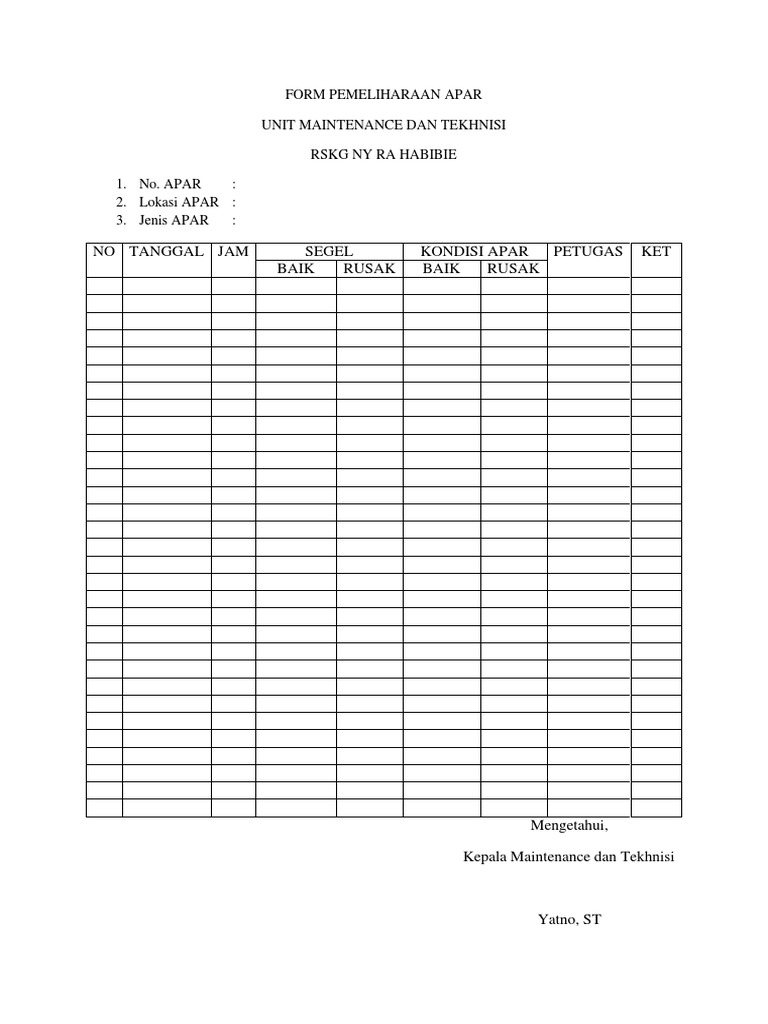 Form Pemeliharaan Apar | PDF