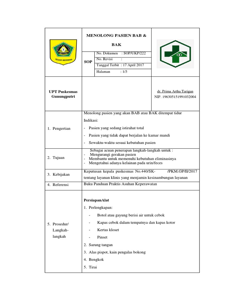 Sop Menolong Pasien Bab Dan Bak | PDF | Sains & Matematika