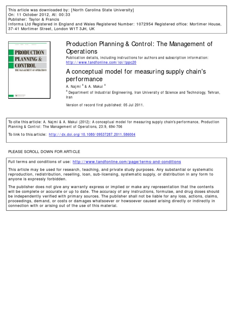 A Conceptual Model For Measuring Supply Chain's Performance | PDF ...