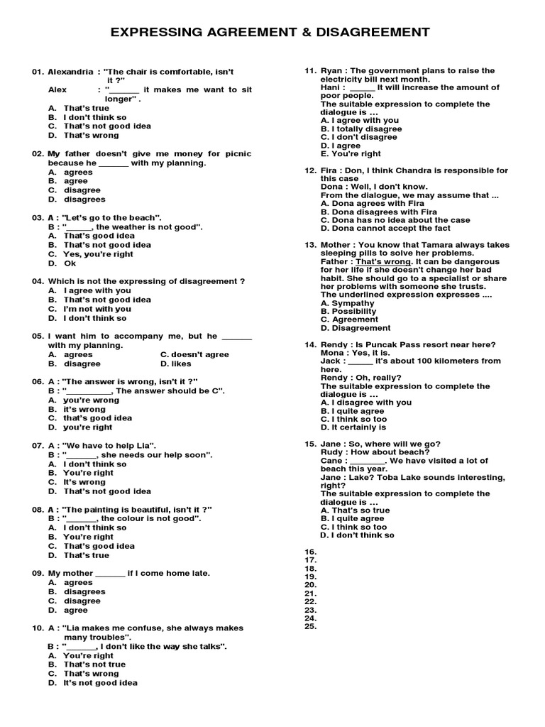 Expressing Agreement & Disagreement | PDF