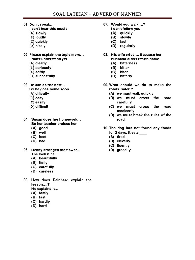 Soal Adverb of Manner | PDF