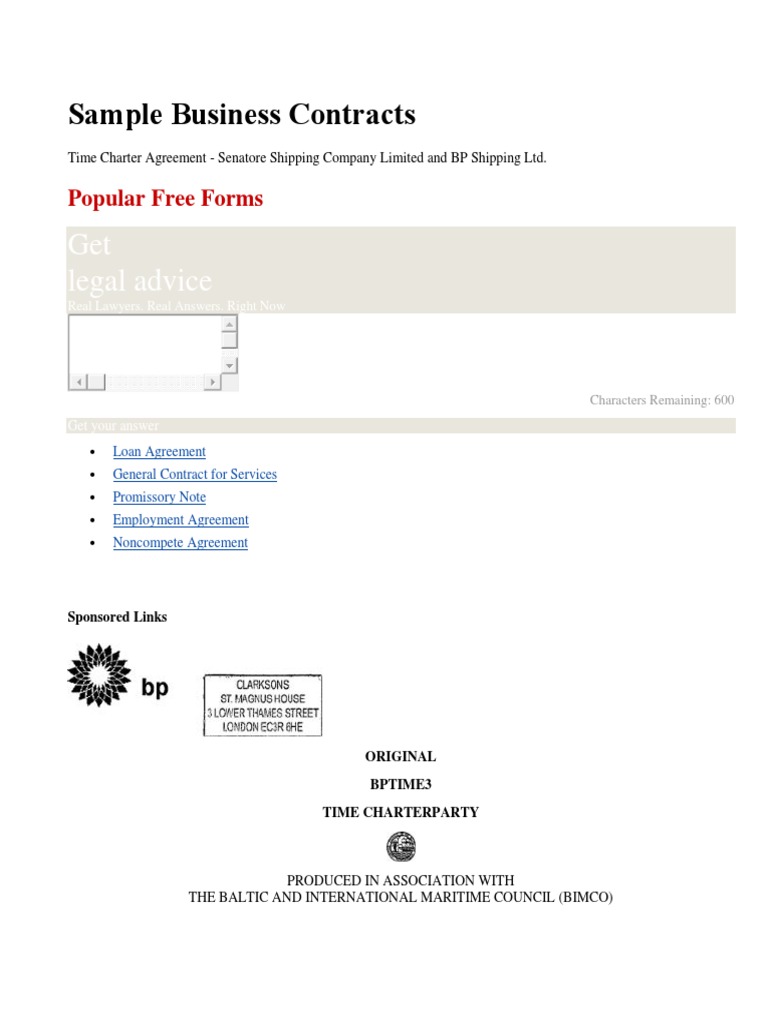 Contract Time Charter Conform Bimco - Sample Business Contracts | PDF ...