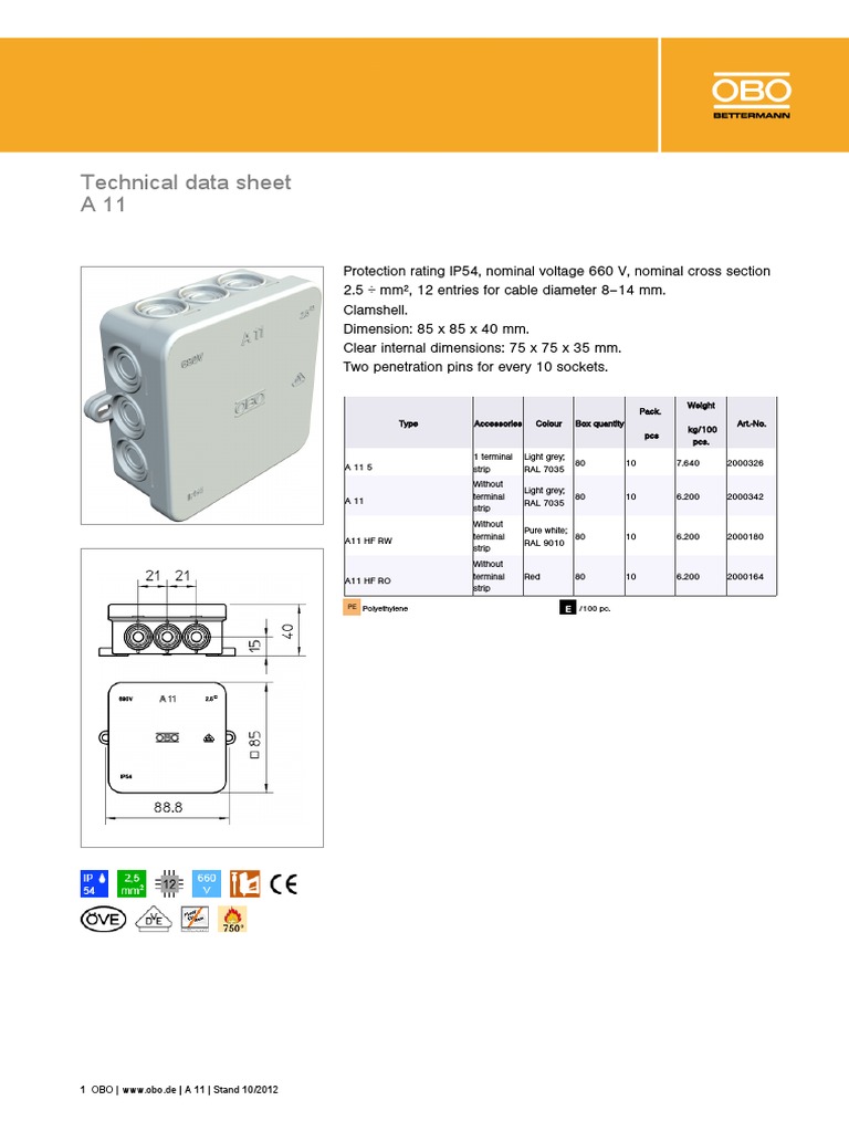 Technical Data Sheet A11: 1 OBO - WWW - Obo.de - A 11 - Stand 10/2012 ...