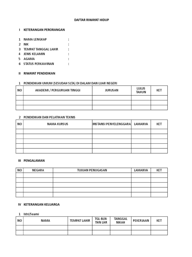 Format DRH Calon Dosen Non Pns | PDF