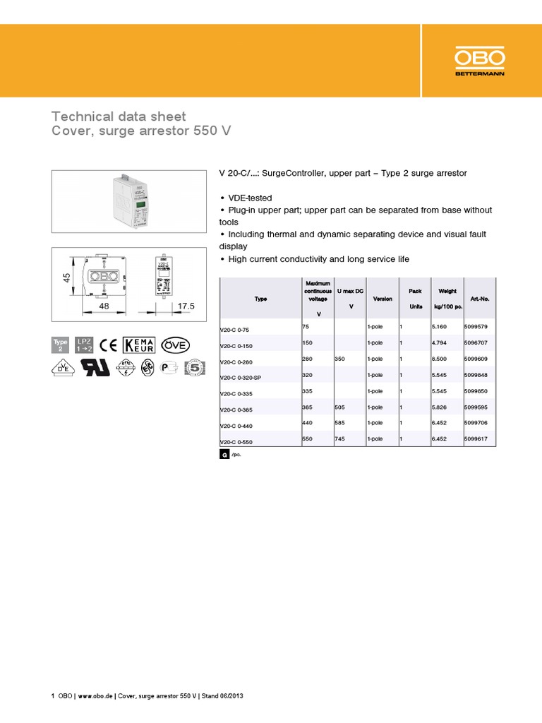 Obo V20 C 0 280 | PDF | Power (Physics) | Electrical Equipment