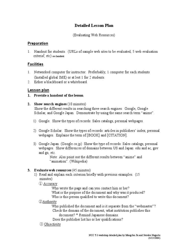 Detailed Lesson Plan: Preparation | PDF | Web Page | Web Search Engine