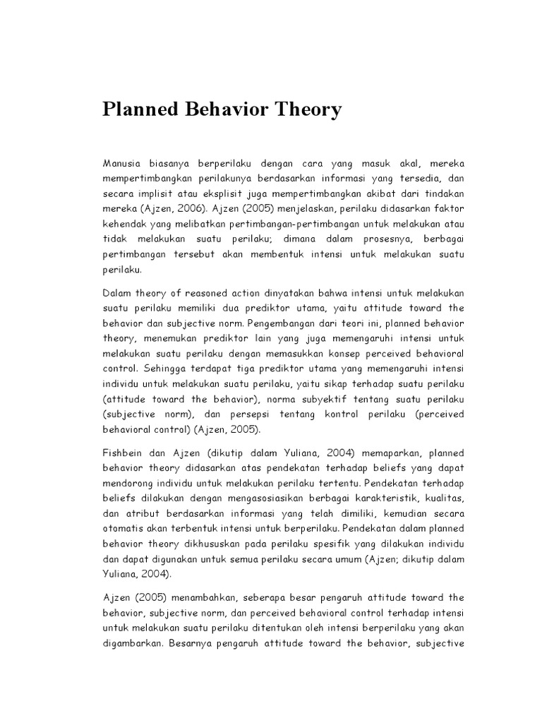 Planned Behavior Theory | PDF
