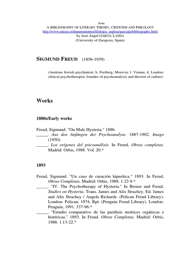 Freud's Key Works and Bibliography | PDF | Sigmund Freud | Psychoanalysis