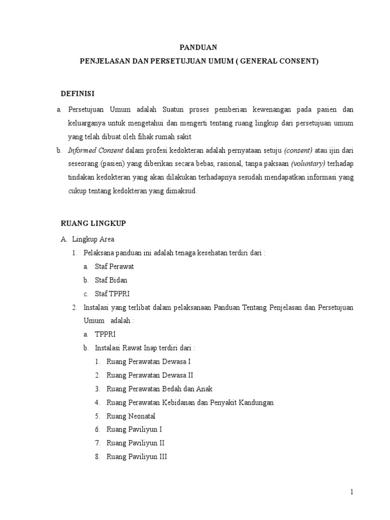 Panduan Tentang Penjelasan Dan Persetujuan Umum (General Consent) | PDF