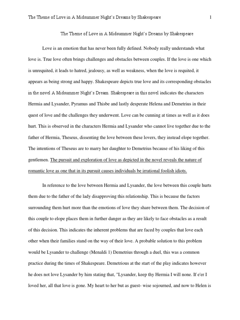 The Theme of Love in A Midsummer Night's Dreams by Shakespeare | PDF ...