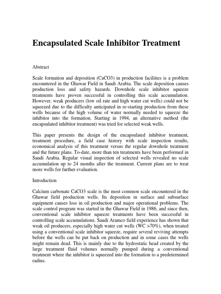 Encapsulated Scale Inhibitor Treatment | PDF | Enzyme Inhibitor ...