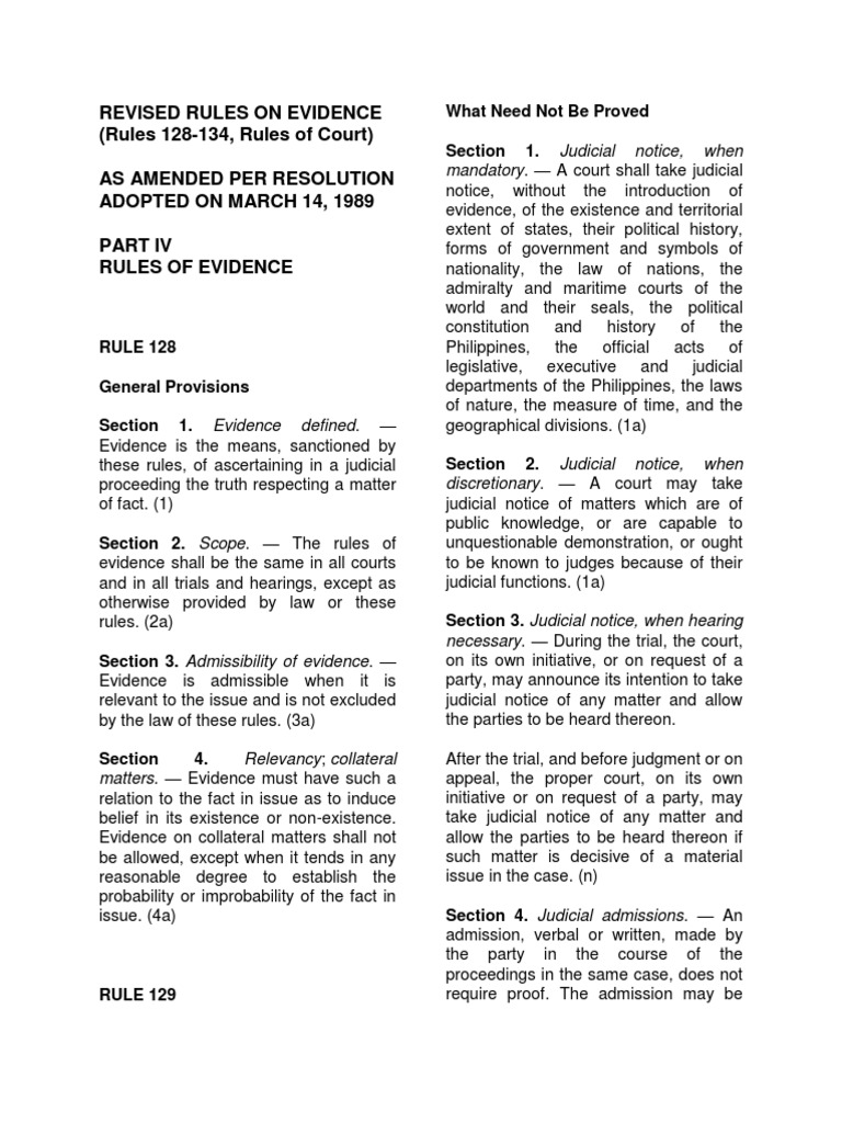 Revised Rules On Evidence Codal | PDF | Evidence (Law) | Witness ...