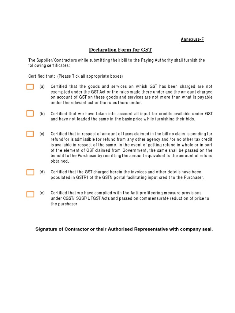 6-GST - Declaration Form For GST | PDF