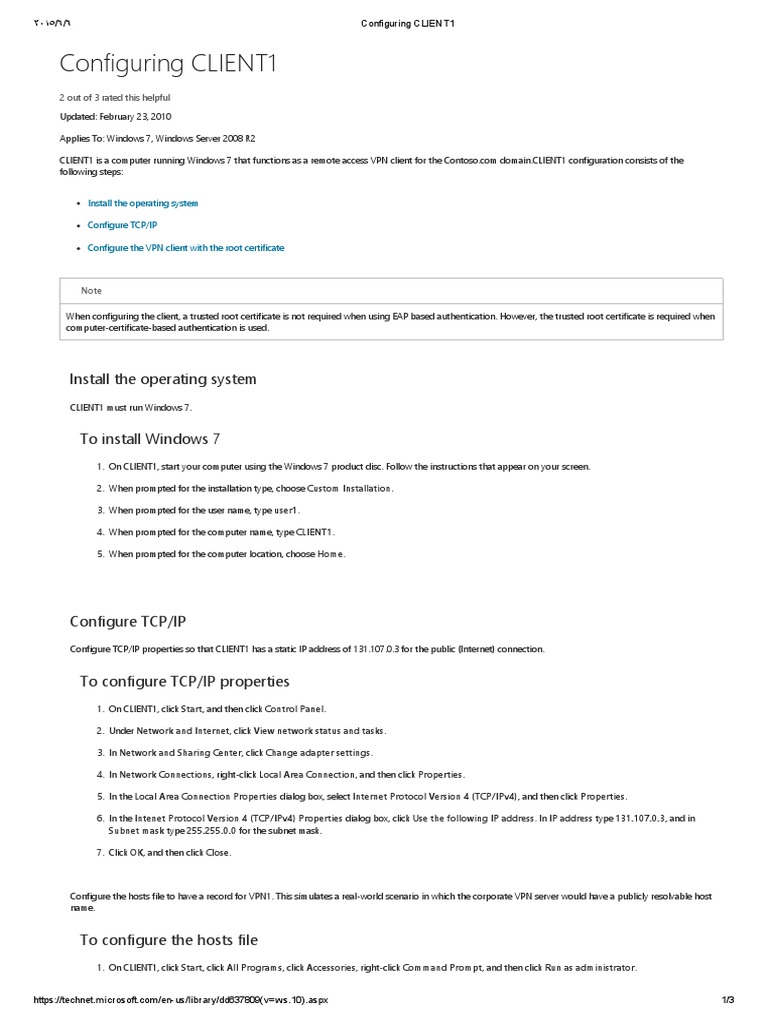 Configuring CLIENT1: Install The Operating System | PDF | Internet ...