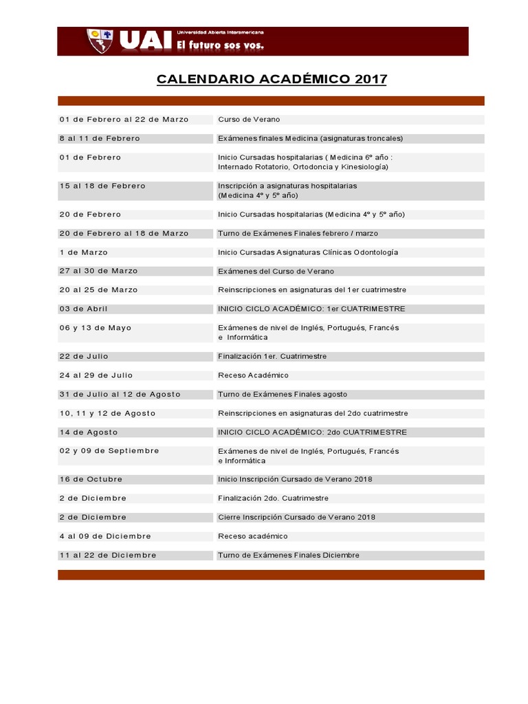 Uai Calendario Academico PDF | PDF