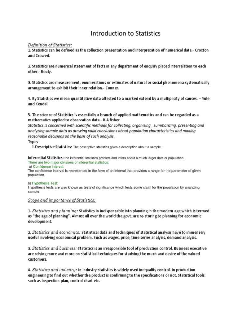 Introduction To Statistics: There Are Two Major Divisions of ...