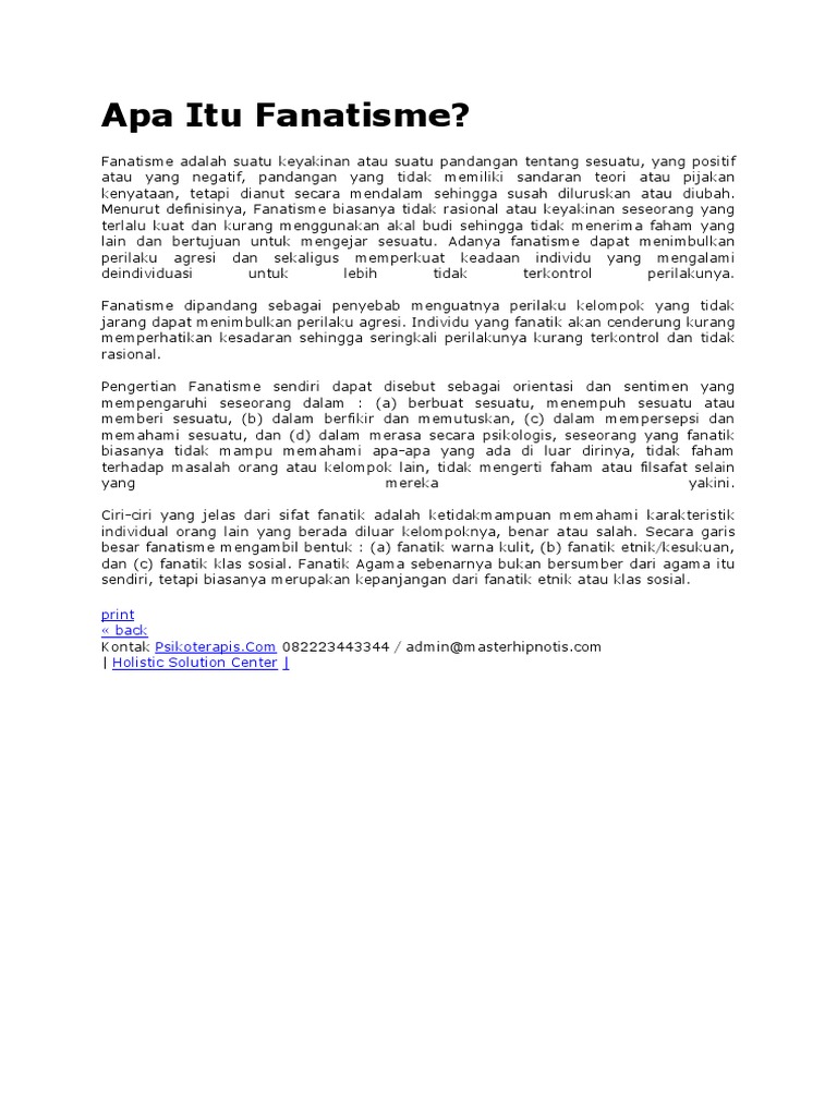 Apa Itu Fanatisme? Mengenal Sifat dan Ciri Fanatis | PDF