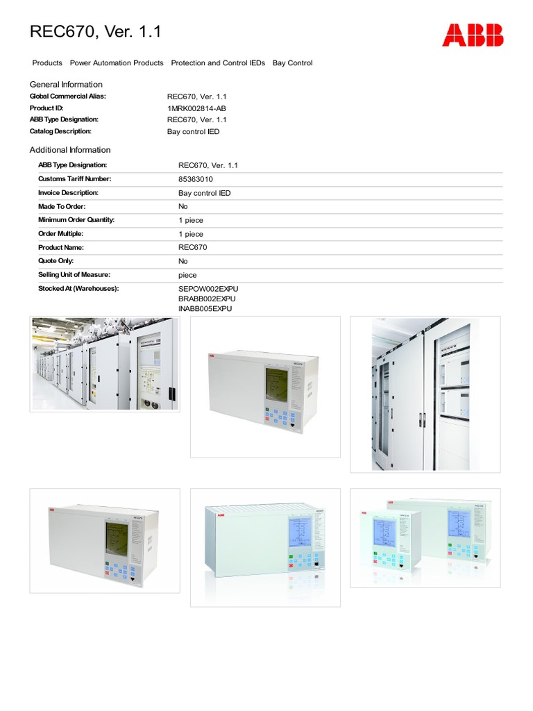 ABB REC670 Bay Control IED Overview | PDF
