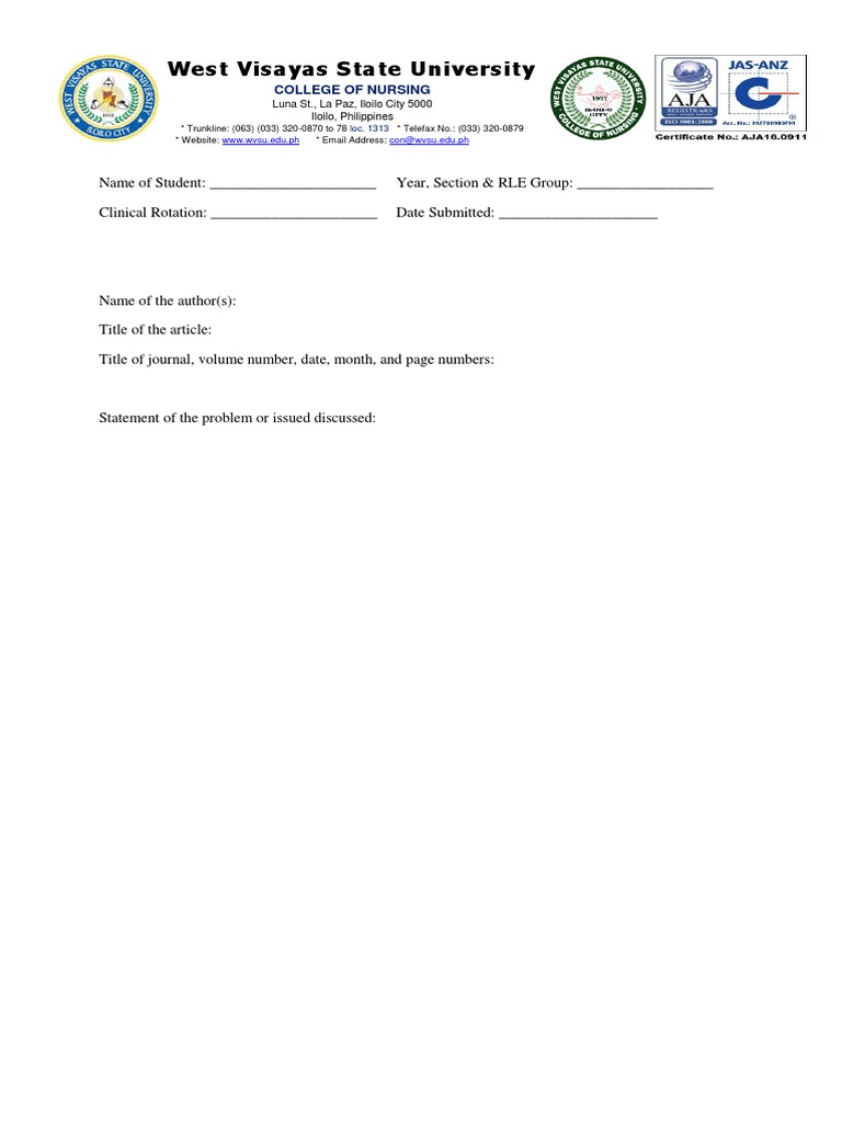 WVSU College of Nursing Submission Form | PDF