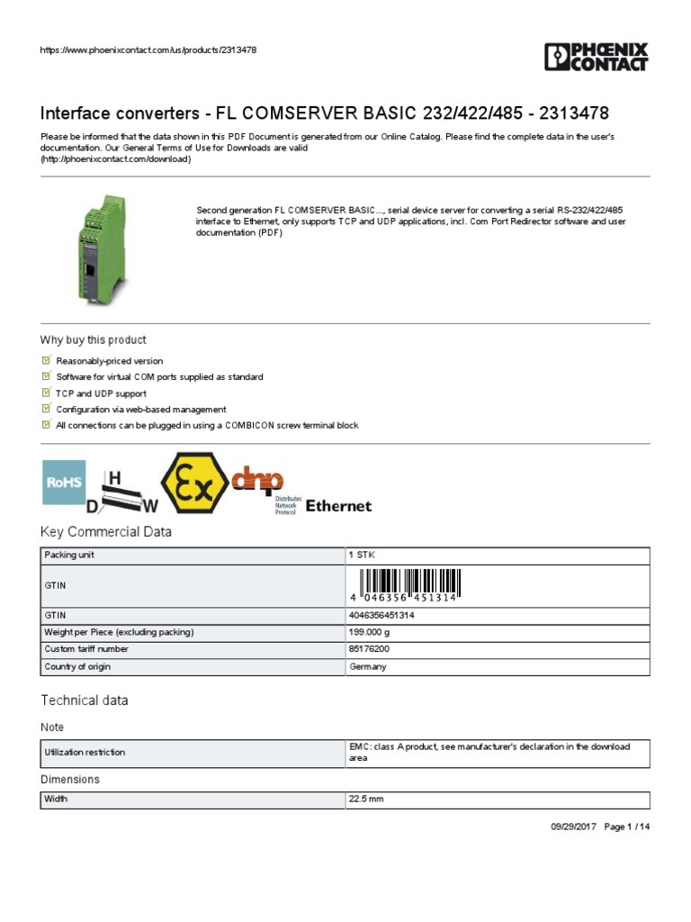 PHOENIX - RS232 - 485 To TCP | PDF | Electrical Connector | Networking ...