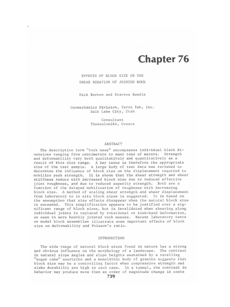 Barton and Bandis-Effects of Block Size On The Shear Behaviour of ...