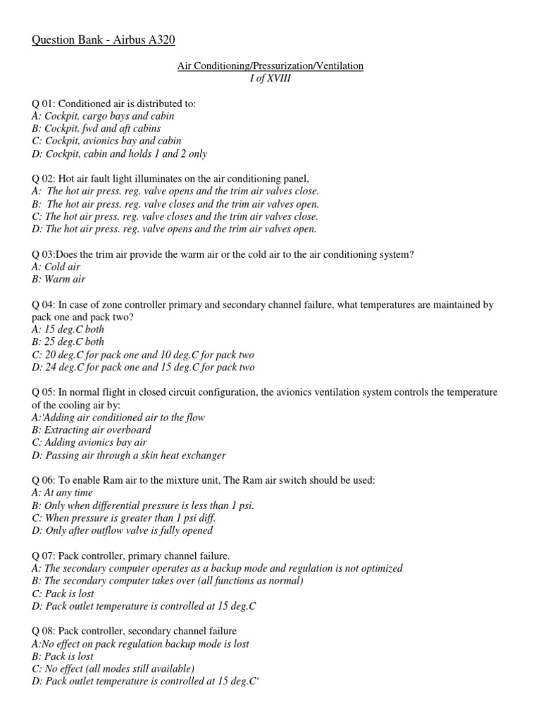 A320 Questions Bank | PDF | Flight Dynamics (Fixed Wing Aircraft) | Valve