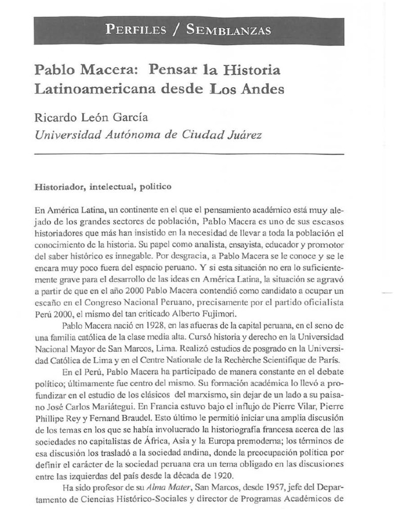 Pablo Macera: Historia y Pensamiento Andino | PDF | Perú | America latina