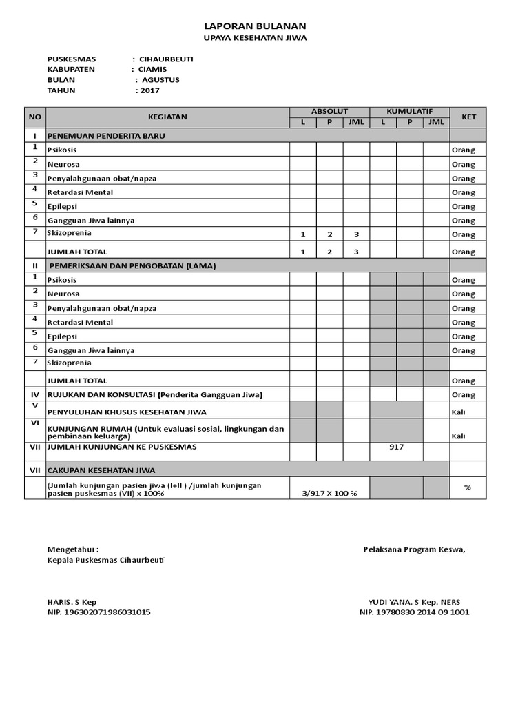Format Laporan Keswa Terbaru 2017 | PDF