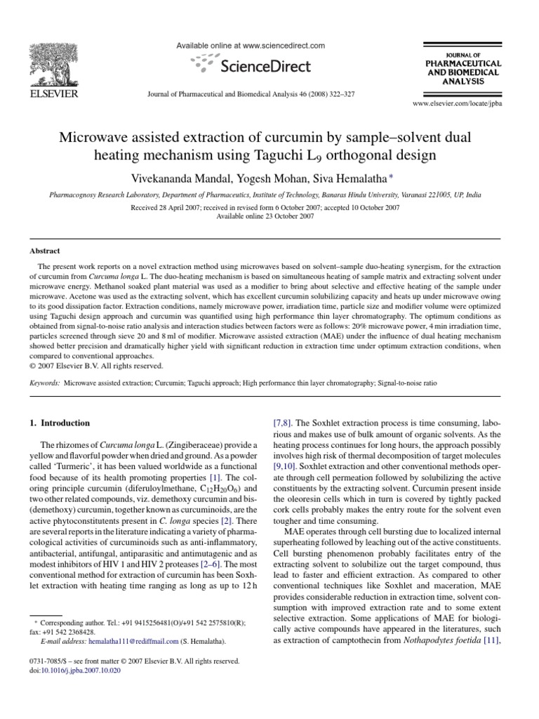 Microwave Assisted Extraction of Curcumin by Sample-Solvent Dual | PDF ...
