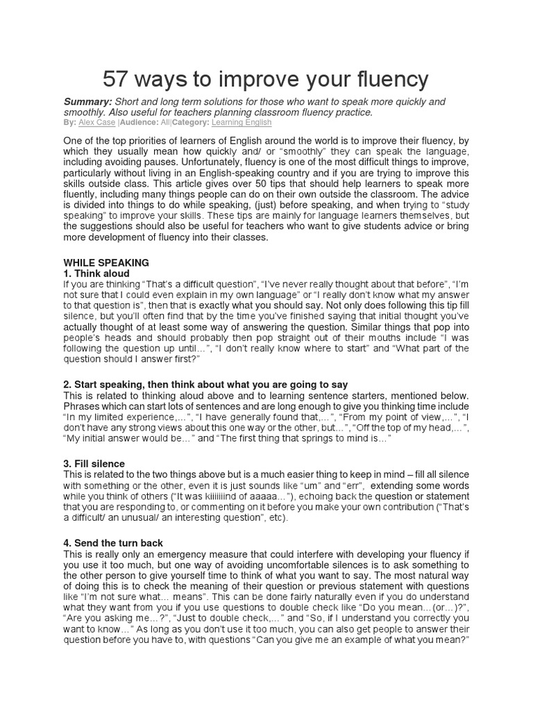 57 Ways To Improve Your Fluency | PDF | English Language | Conversation