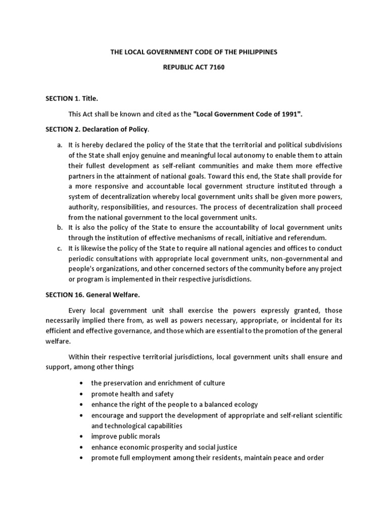 The Local Government Code of The Philippines | PDF | Local Government ...