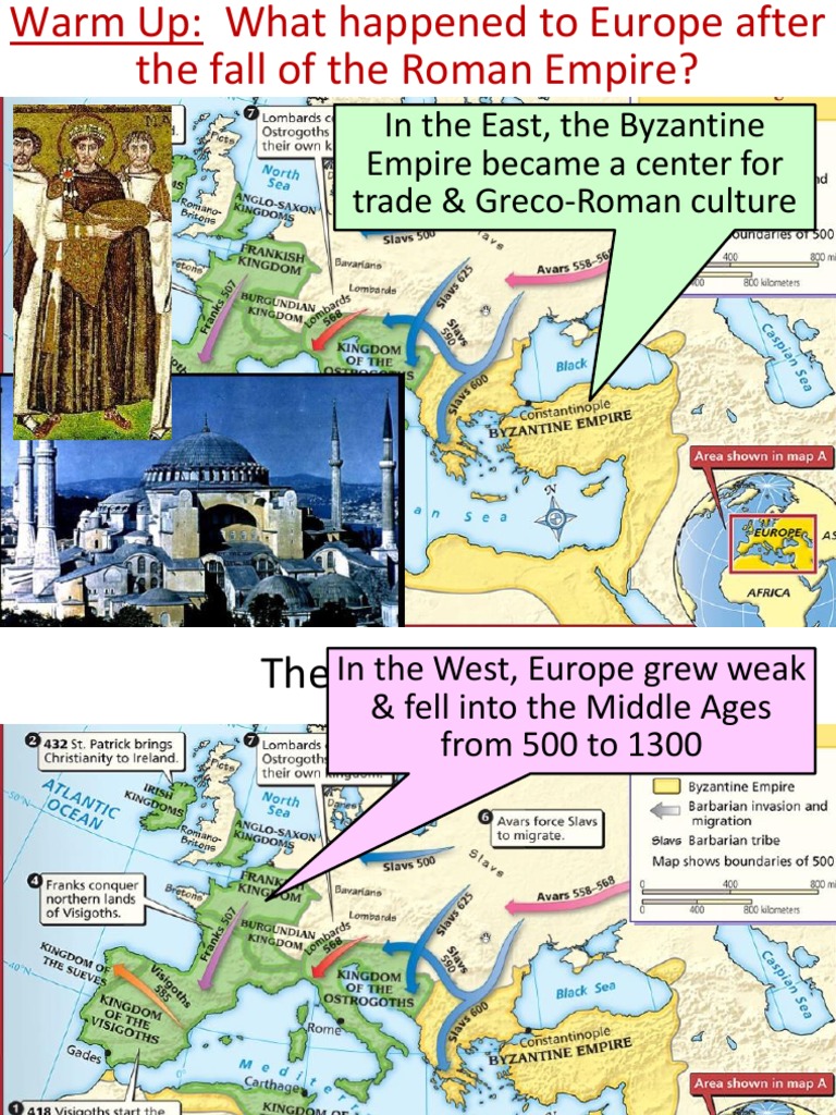 In the East, the Byzantine Empire became a center for trade & Greco ...