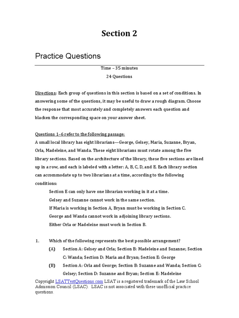 Section 2: Practice Questions | PDF | Law School Admission Test | Law ...
