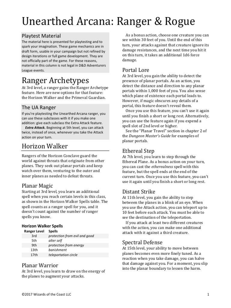 Unearthed Arcana: Ranger & Rogue | PDF