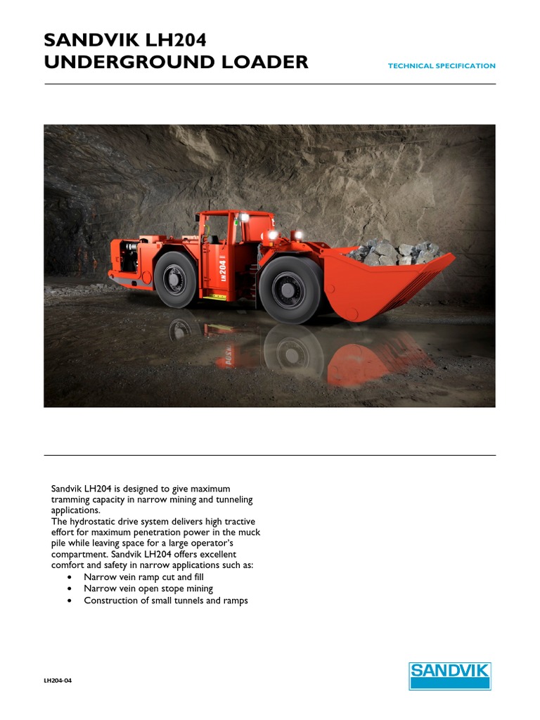 Sandvik Lh204 Underground Loader: Technical Specification | PDF | Brake ...