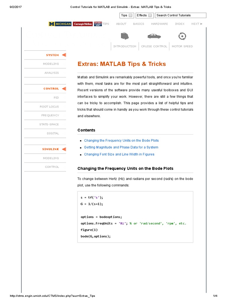 Control Tutorials For MATLAB and Simulink - Extras - MATLAB Tips & Tricks | PDF | Matlab ...