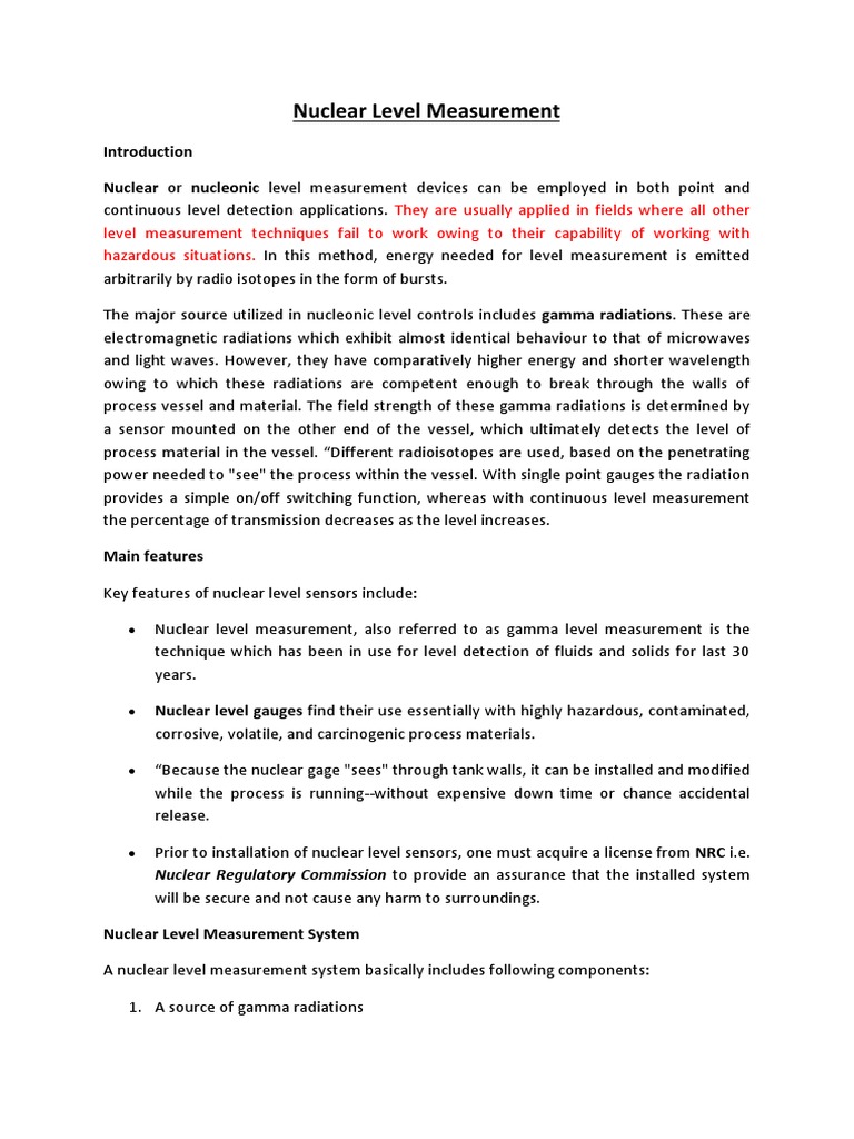 Nuclear Level Measurement | PDF | Gamma Ray | Electromagnetic Radiation