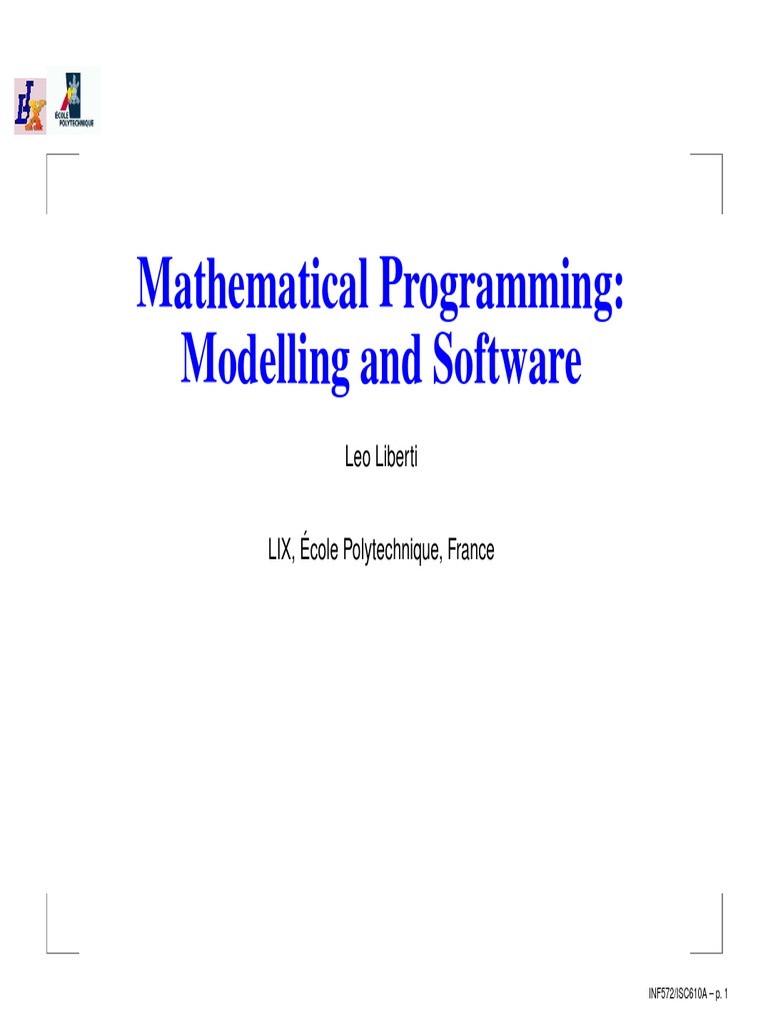 Liberti or Modelling SW Slides | PDF | Mathematical Optimization ...