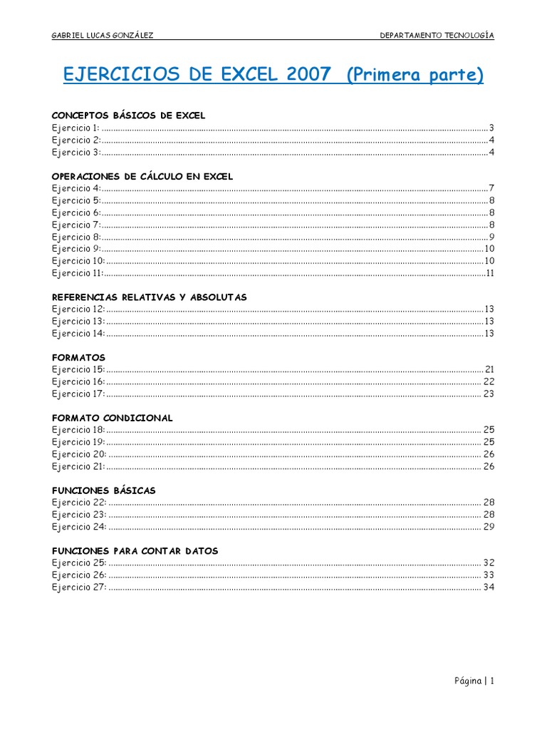 Ejercicios Básicos de Excel 2007 | PDF