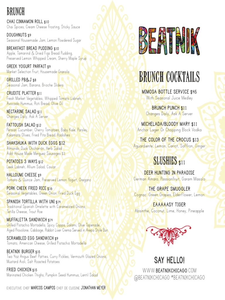 Beatnik Brunch Menu | PDF | Salad | Fermented Drinks