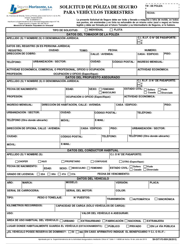 Solicitud de Seguro de Vehiculo PDF | PDF